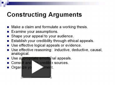 PPT – Constructing Arguments PowerPoint presentation | free to download - id: 7ef0a7-NDg3Z