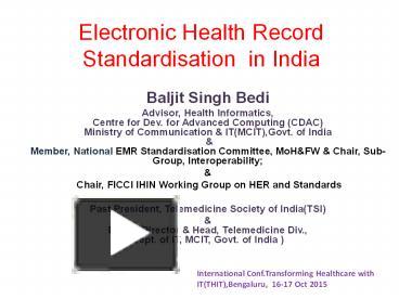 Electronic Health Record Standardisation in India presentation | free ...