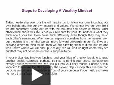 Steps to Developing A Wealthy Mindset presentation | free to download