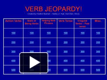 PPT – VERB JEOPARDY! Created by Heather Beaman PowerPoint presentation ...