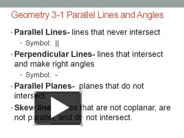 PPT – Geometry 3-1 Parallel Lines and Angles PowerPoint presentation ...