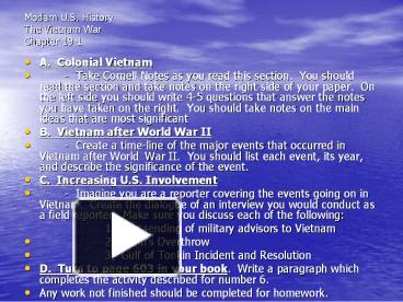 PPT – Modern U.S. History The Vietnam War Chapter 19-1 PowerPoint ...
