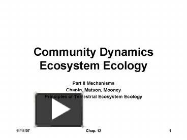 Community Dynamics Ecosystem Ecology presentation | free to view