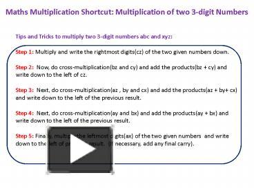 Maths Shortcut: Multiplication of 3 digit Numbers presentation | free to download