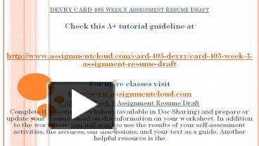 DEVRY CARD 405 Week 3 Assignment Resume Draft presentation | free to download