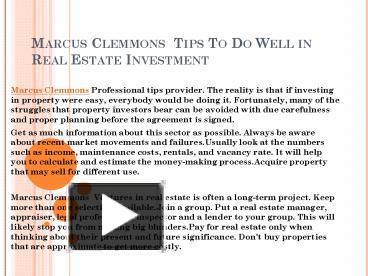 PPT – Marcus Clemmons Tips To Do Well in Real Estate Investment PowerPoint presentation | free ...