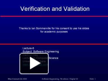 Software Verification and Validation presentation | free to download