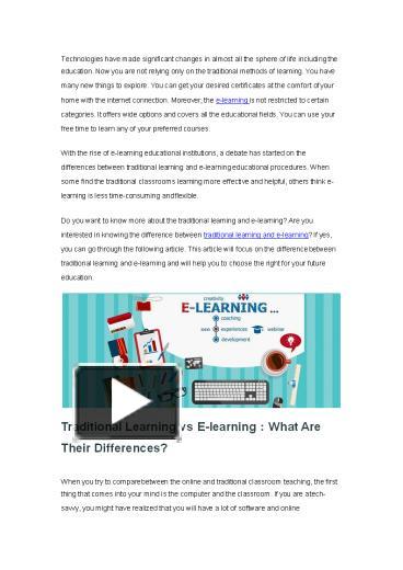 Traditional Learning vs E-learning: What Are Their Differences ...
