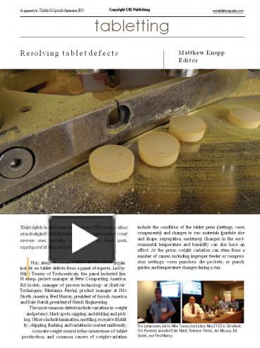 Tabletting - Resolving Tablet Defects presentation | free to download