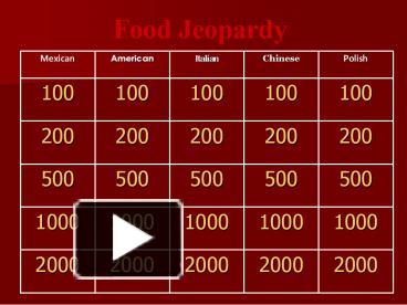 PPT – Food Jeopardy PowerPoint presentation | free to view - id: 88bb-OTBjY