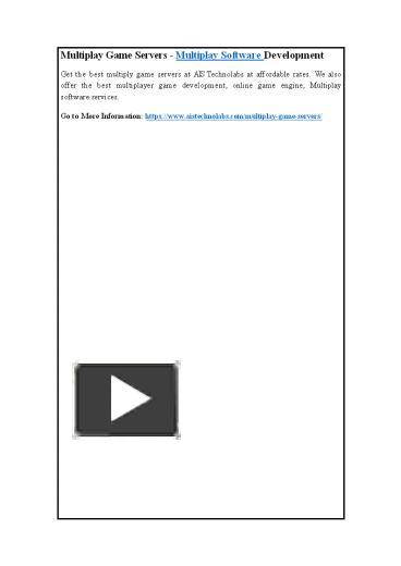PPT – Multiplay Game Servers - Multiplay Software Development ...