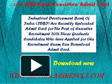 2018 IDBI Bank Executive Admit Card presentation | free to download
