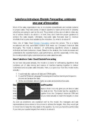 Salesforce Introduces Einstein Forecasting Presentation Free To Download