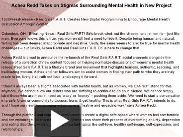 Achea Redd Takes on Stigmas Surrounding Mental Health in New Project presentation | free to download