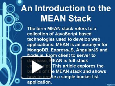 MEAN Stack Training in Hyderabad an Introduction to the MEAN Stack presentation | free to download