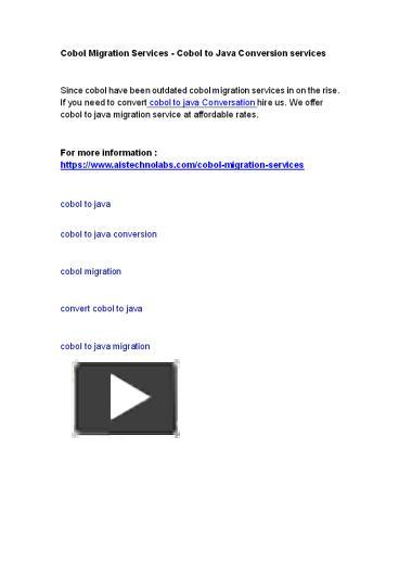 Cobol Migration Services Cobol To Java Conversion Services