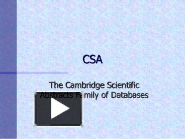 CSA presentation | free to view