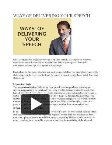 PPT – WAYS OF DELIVERING YOUR SPEECH PowerPoint presentation | free to ...