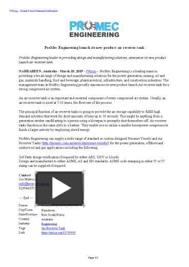 ProMec Engineering launch its new product air receiver tank [Press Release] presentation | free ...