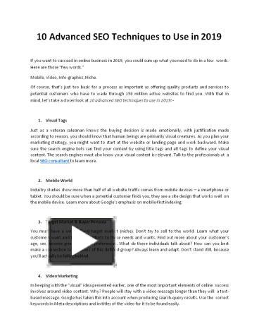 PPT – 10 Advanced SEO Techniques to Use in 2019 PowerPoint presentation | free to download - id ...