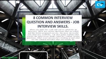 8 common Interview question and answers - Job Interview Skills presentation | free to download