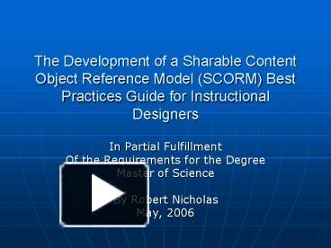 The Development of a Sharable Content Object Reference Model SCORM Best Practices Guide for ...