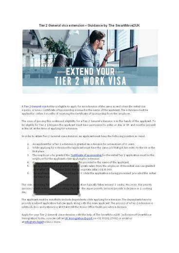 PPT – Tier 2 General visa extension - Guidance by The SmartMove2UK PowerPoint presentation ...