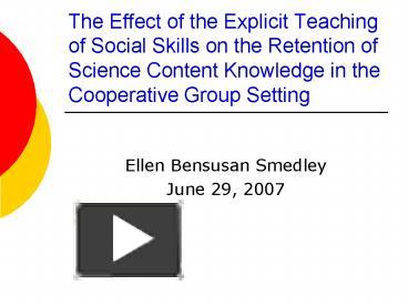 PPT – The Effect of the Explicit Teaching of Social Skills on the ...