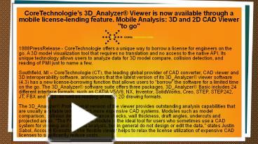 PPT – CoreTechnologie’s 3D_Analyzer® Viewer is now available through a mobile license-lending ...