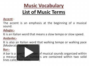 Music Vocabulary:- Words related to Music presentation | free to download