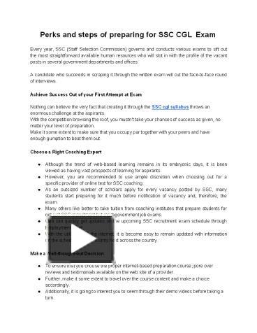 PPT – Perks and steps of preparing for SSC CGL Exam PowerPoint ...