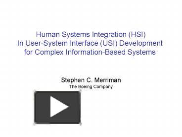 Human Systems Integration HSI presentation | free to view