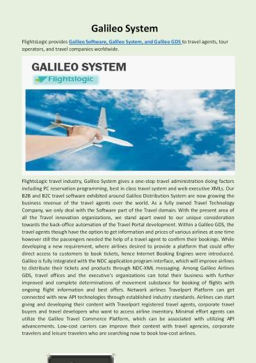 PPT – Galileo Software, Galileo System, Galileo GDS PowerPoint presentation | free to download ...