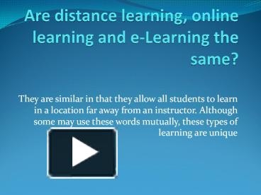 PPT – DISTANCE LEARNING PowerPoint presentation | free to download - id ...