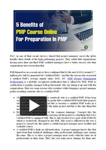 PPT – 5 Benefits of PMP Course Online For Preparation in PMP PowerPoint presentation | free to ...