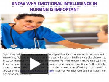 Know Why Emotional Intelligence In Nursing Is Important presentation ...