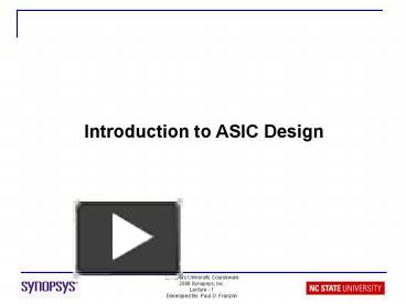 Introduction to ASIC Design presentation | free to view