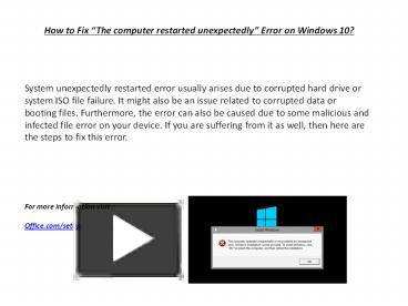 How to Fix “The computer restarted unexpectedly” Error on Windows 10? presentation | free to ...