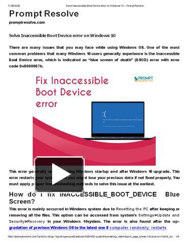 Solve Inaccessible Boot Device error on Windows 10 presentation | free to download