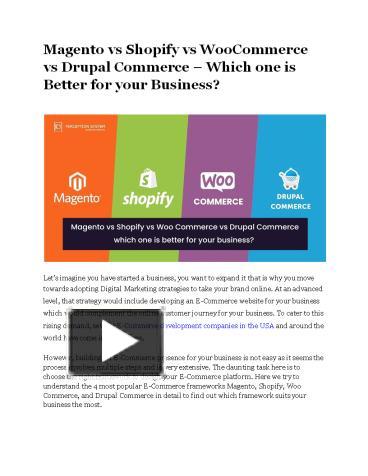 Which E-Commerce platform is the best for your business? presentation | free to download