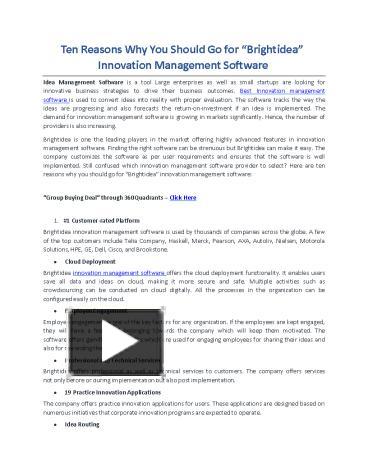“Brightidea” Innovation Management Software presentation | free to download