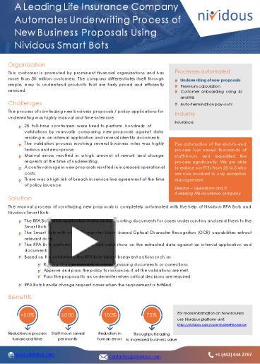 Insurance Underwriting Process Automation with Nividous Smart Bots presentation | free to download