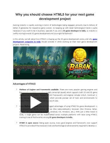 Why You Should choose HTML5 for Your Next Game Development Project? presentation | free to download