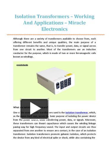 Ppt Isolation Transformers Working And Applications Miracle