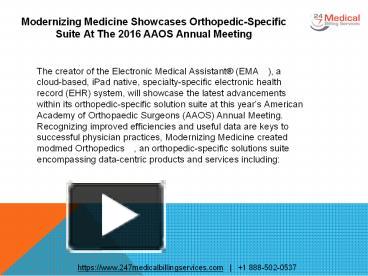 Modernizing Medicine Showcases Orthopedic-Specific Suite At The 2016 AAOS Annual Meeting ...