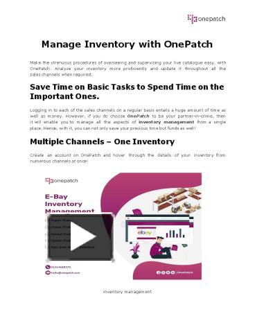 PPT – Manage Inventory with OnePatch (1) PowerPoint presentation | free to download - id: 933298 ...
