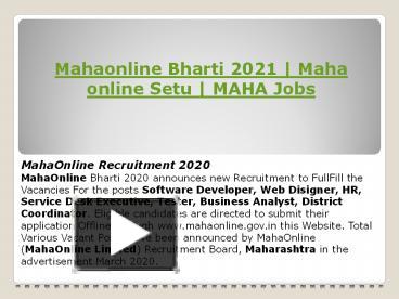 PPT – Mahaonline Bharti 2021 | Maha online Setu | MAHA Jobs PowerPoint presentation | free to ...