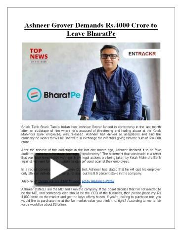 Ashneer Grover Demands Rs.4000 Crore to Leave BharatPe presentation | free to download
