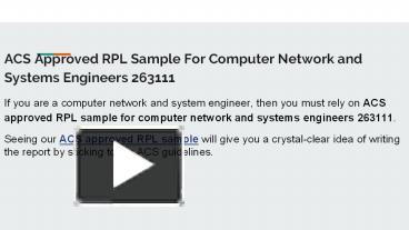 PPT – ACS Approved RPL Sample For Computer Network and Systems Engineers 263111 PowerPoint ...