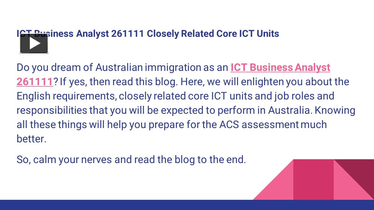 PPT – ICT Business Analyst 261111 Closely Related Core ICT Units PowerPoint presentation | free ...
